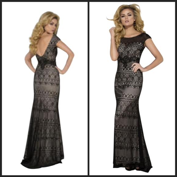 Tony Bowls | Dresses | Tony Bowls Black Beaded Lace Sheer Illusion ...